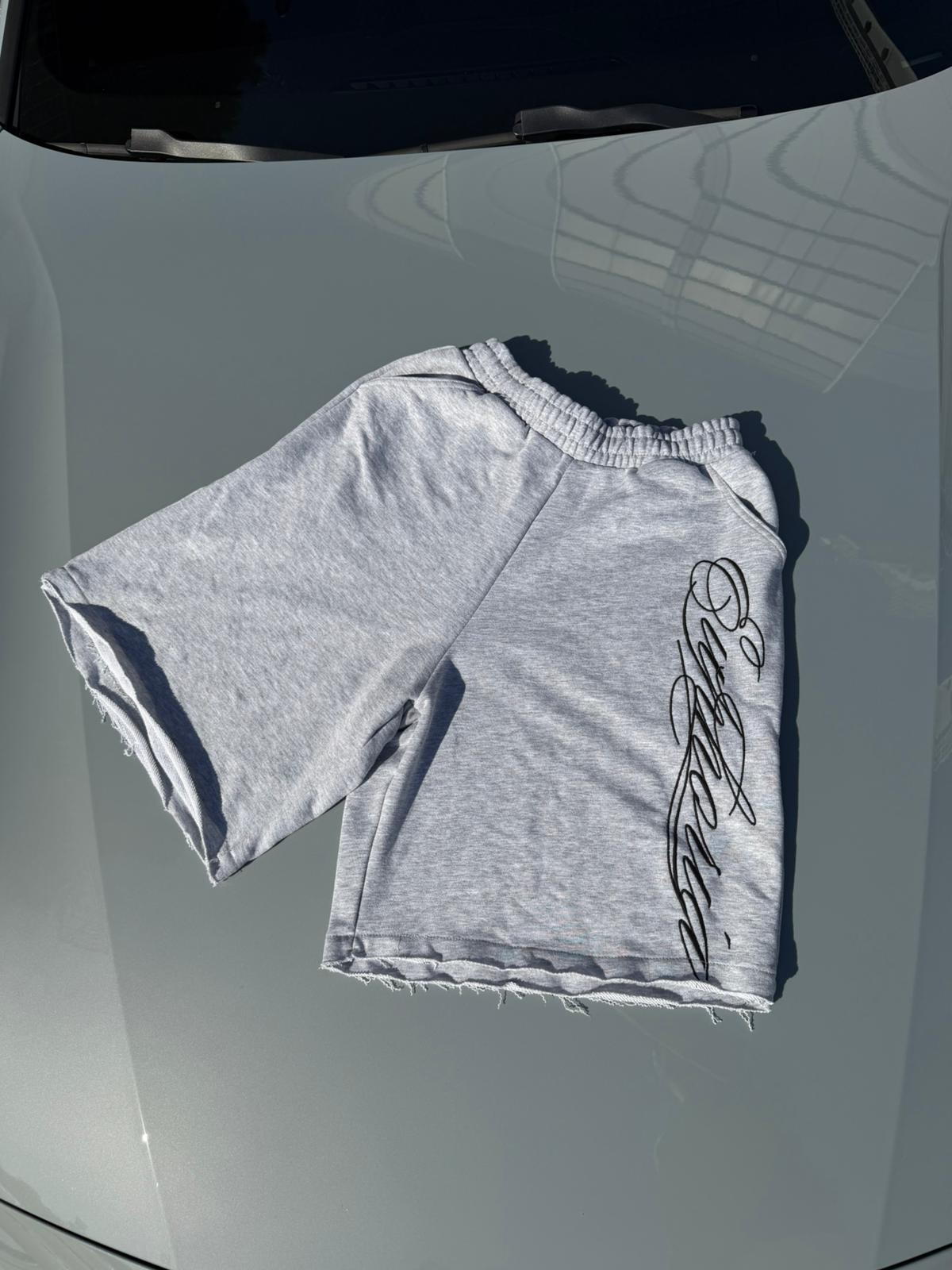 Unisex Gri Melanj Oversize Şort – theviolon
